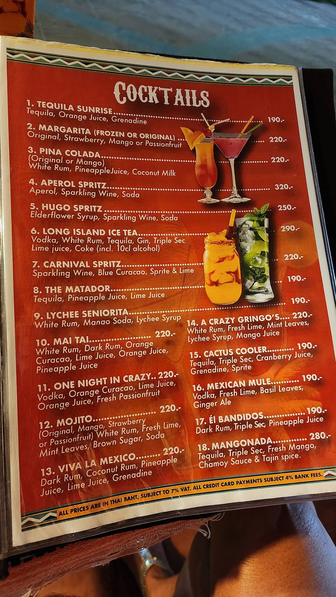 Menu at Crazy Gringo's Tex Mex FUN-Dining pub & bar, Ao Nang