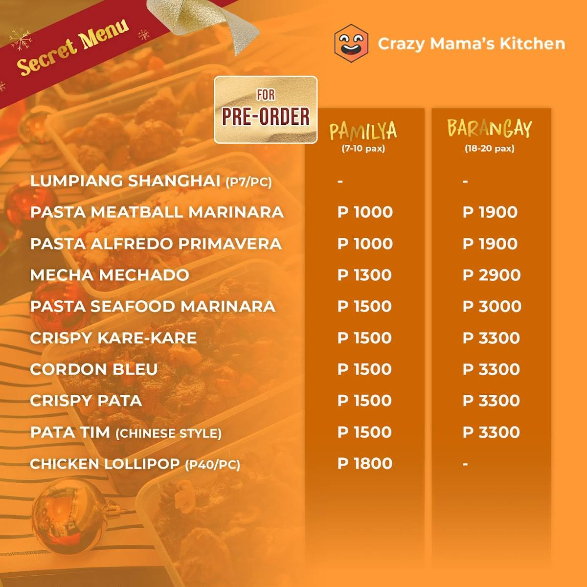 Menu at Crazy Mama's Kitchen restaurant, Marikina Menu at Crazy Mama's Kitchen restaurant, Marikina