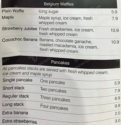 Menu at Crepe Addict cafe, Surfers Paradise
