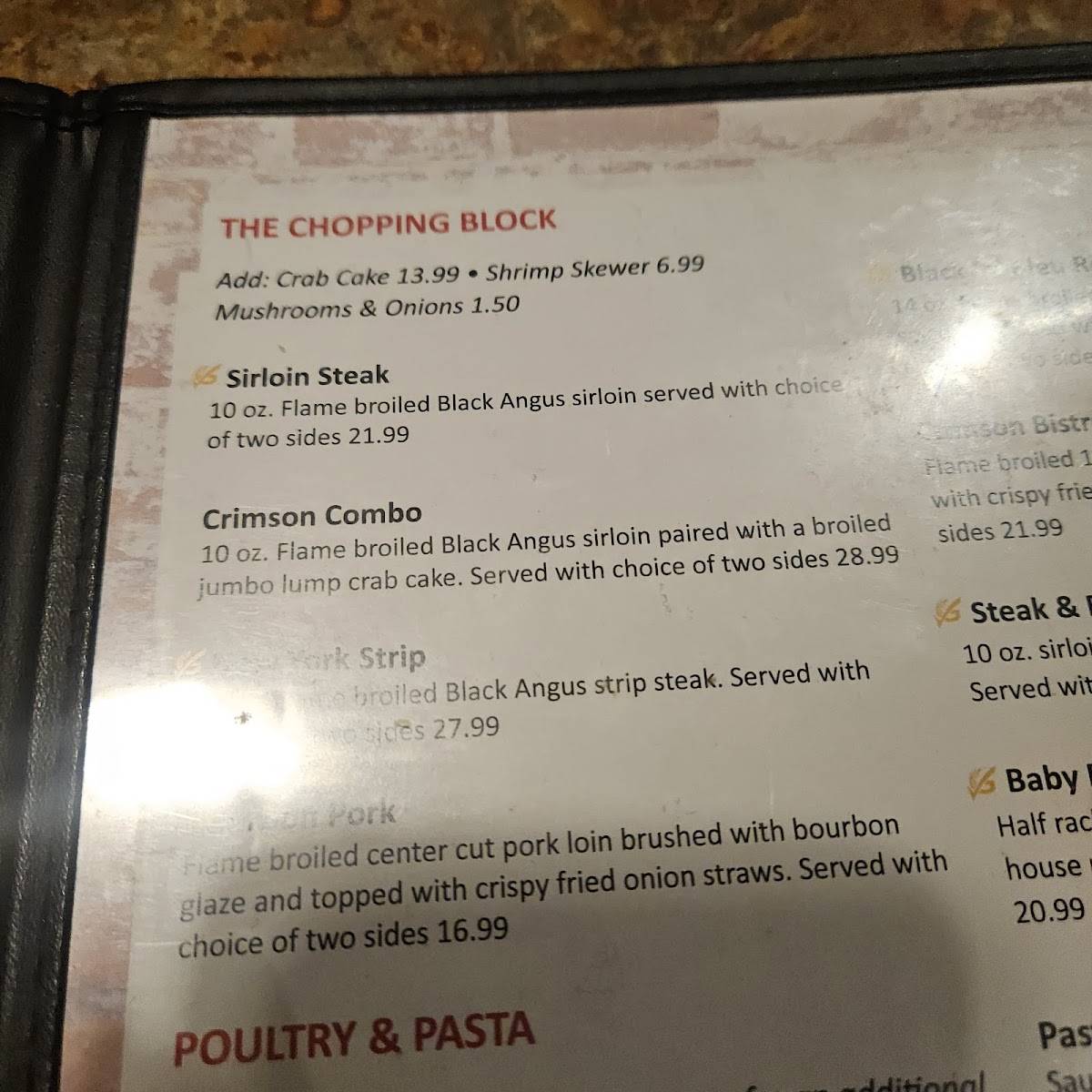Menu at Crimson American Grill restaurant, York