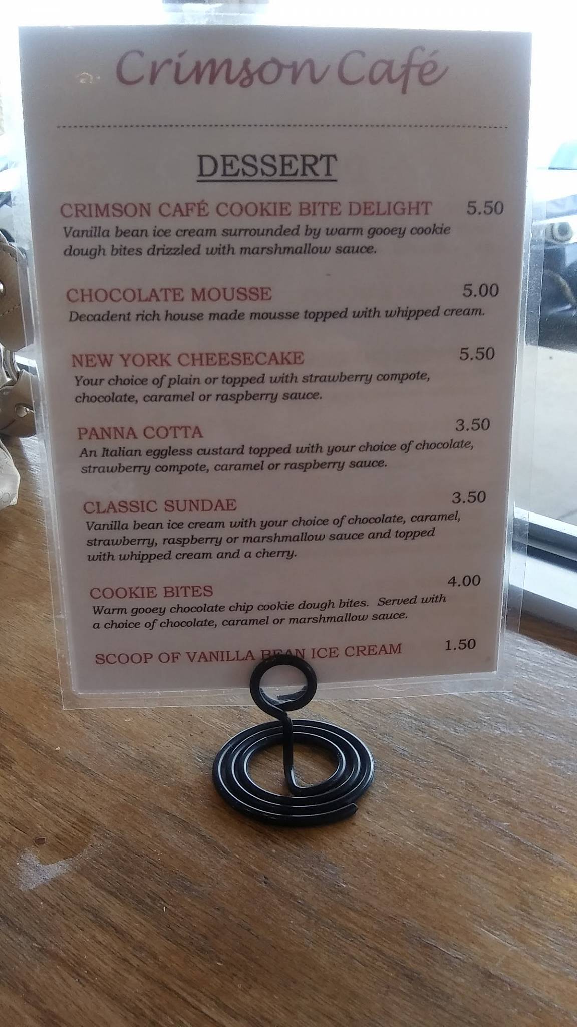 Menu at Crimson Cafe, Saint Joseph