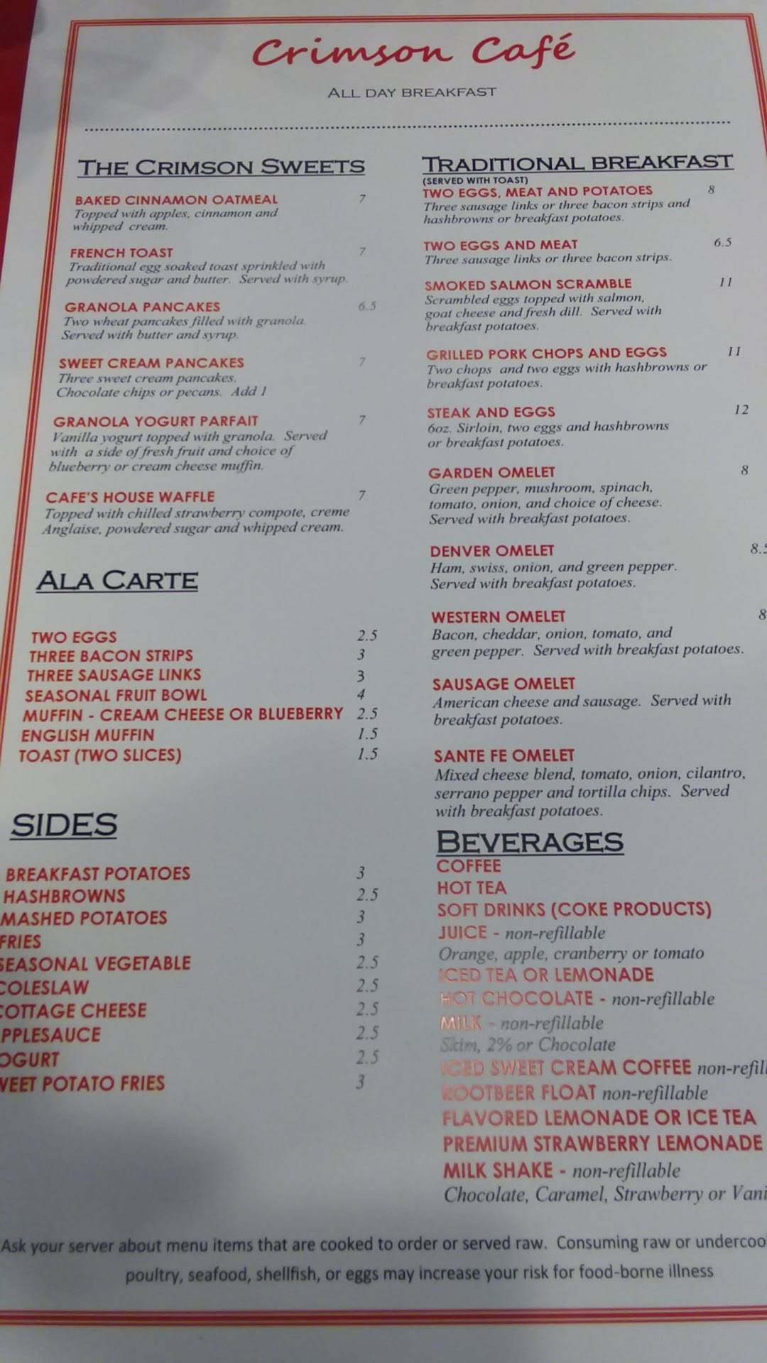 Menu at Crimson Cafe, Saint Joseph