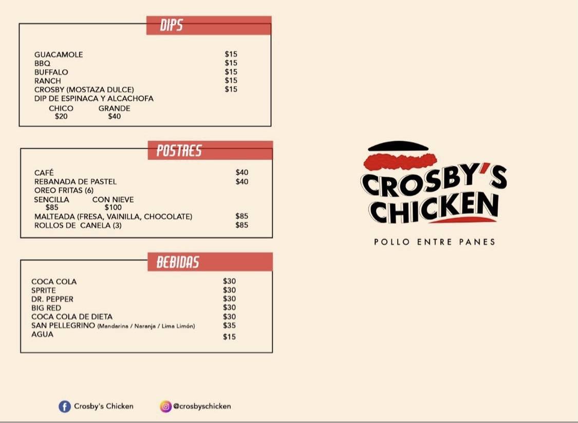 Menu at Crosby's Chicken restaurant, Ciudad Acuña