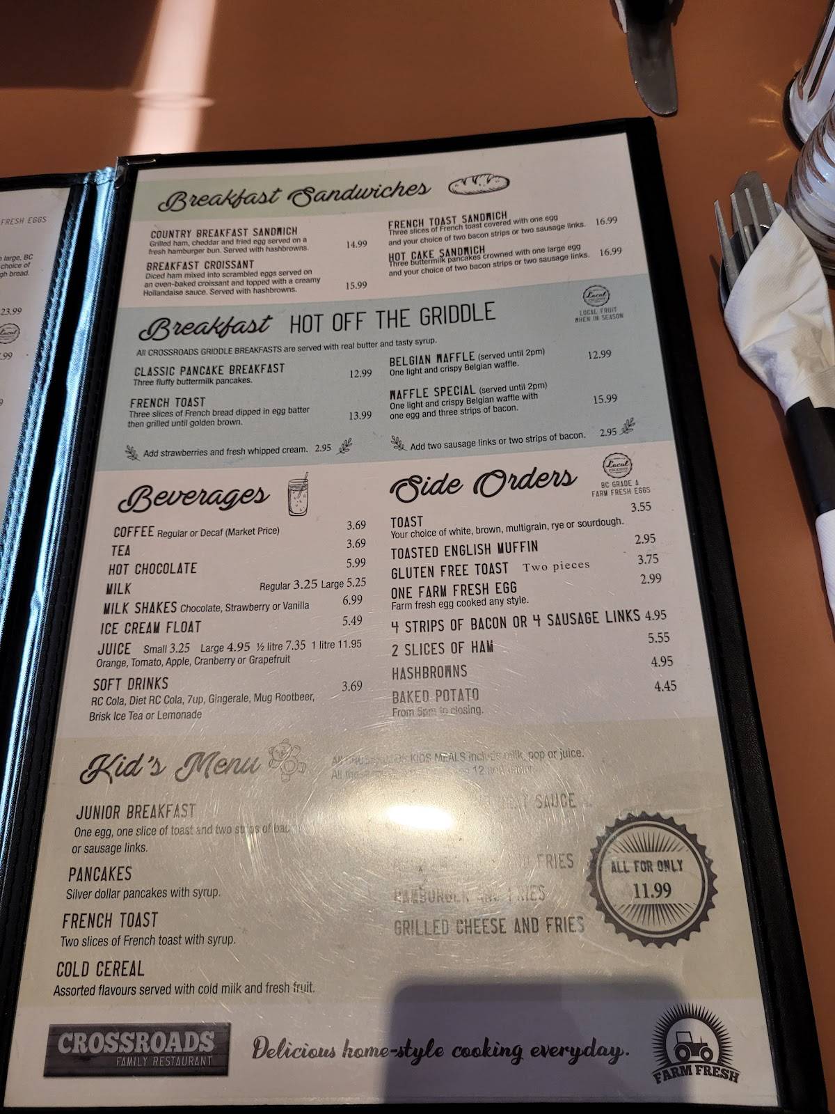 Menu at Crossroads Restaurant, Abbotsford