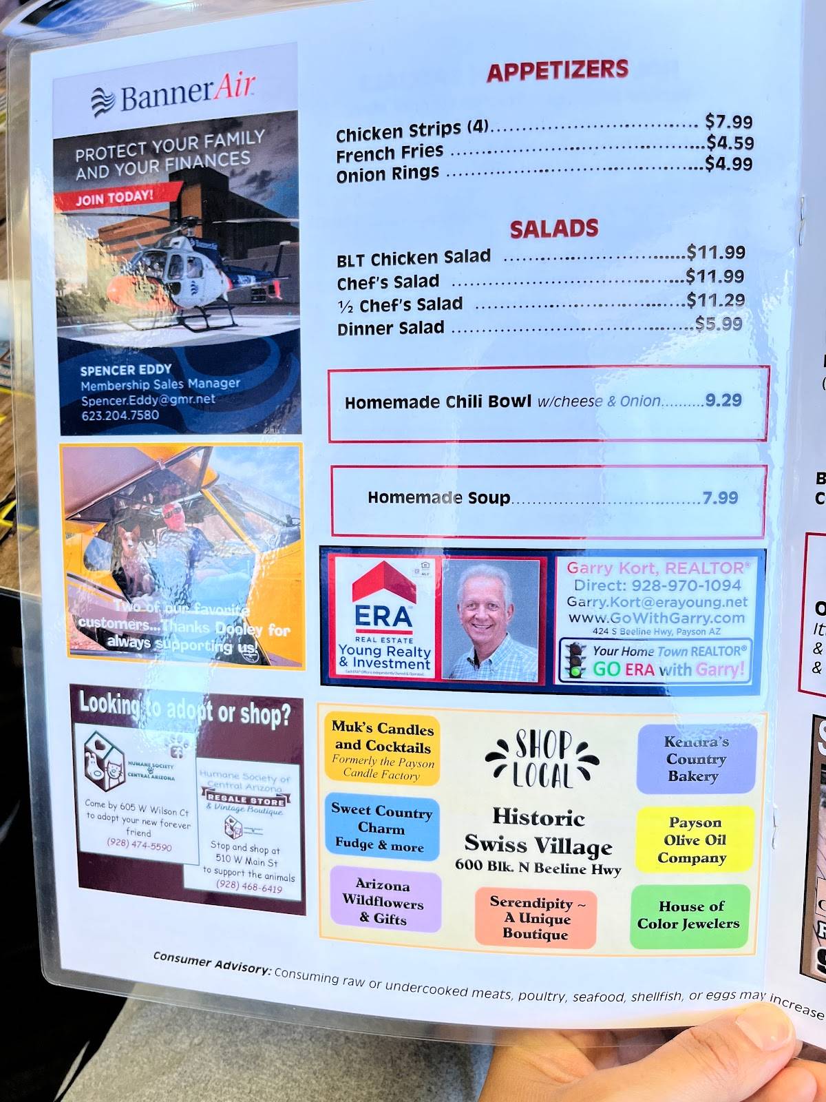 Menu at Crosswinds Restaurant, Payson