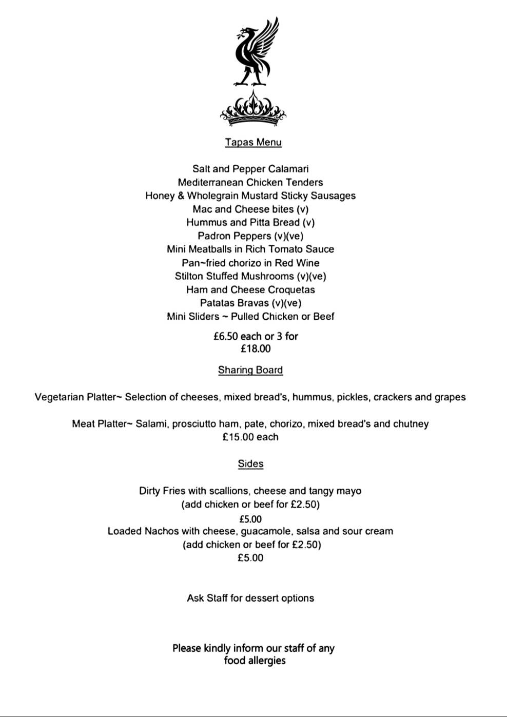 Menu at Crown & Liver pub & bar, Ewloe