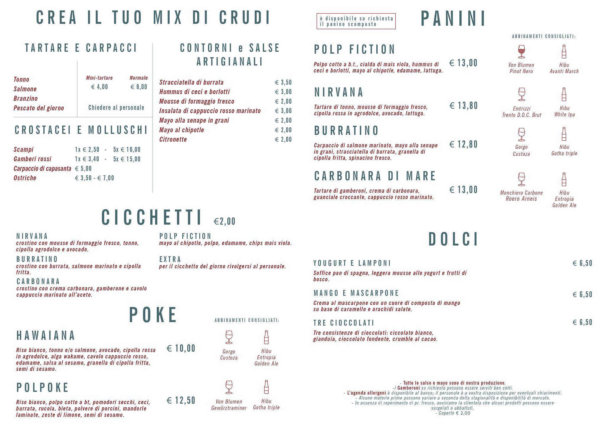 Carta del restaurante Crud Osteria, Treviso