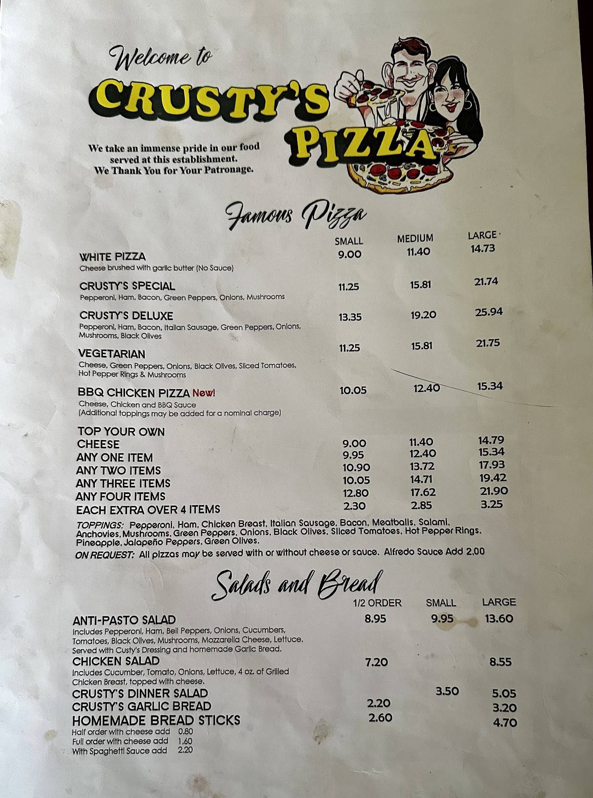 Menu at Crusty's Pizza pizzeria, Camp Verde