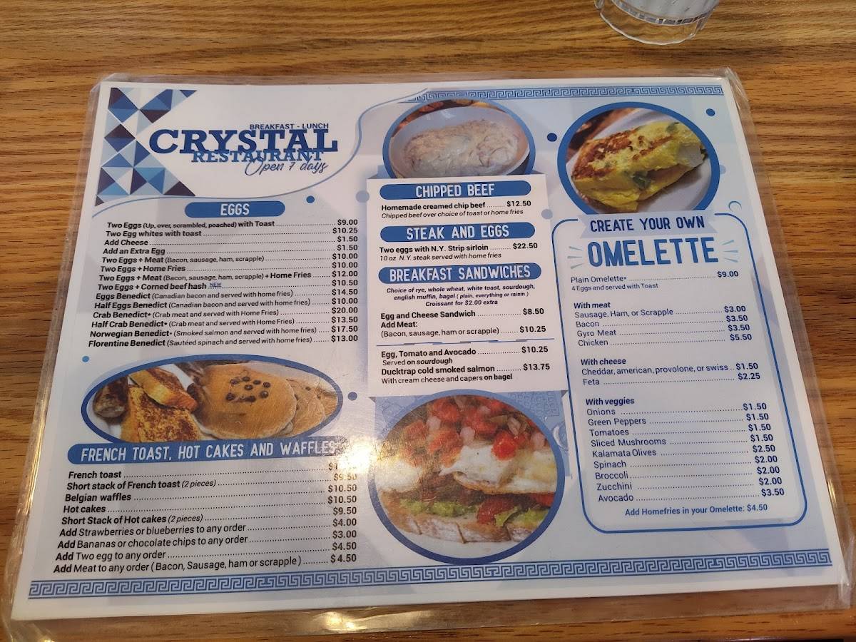 Menu at Crystal Restaurant, Rehoboth Beach