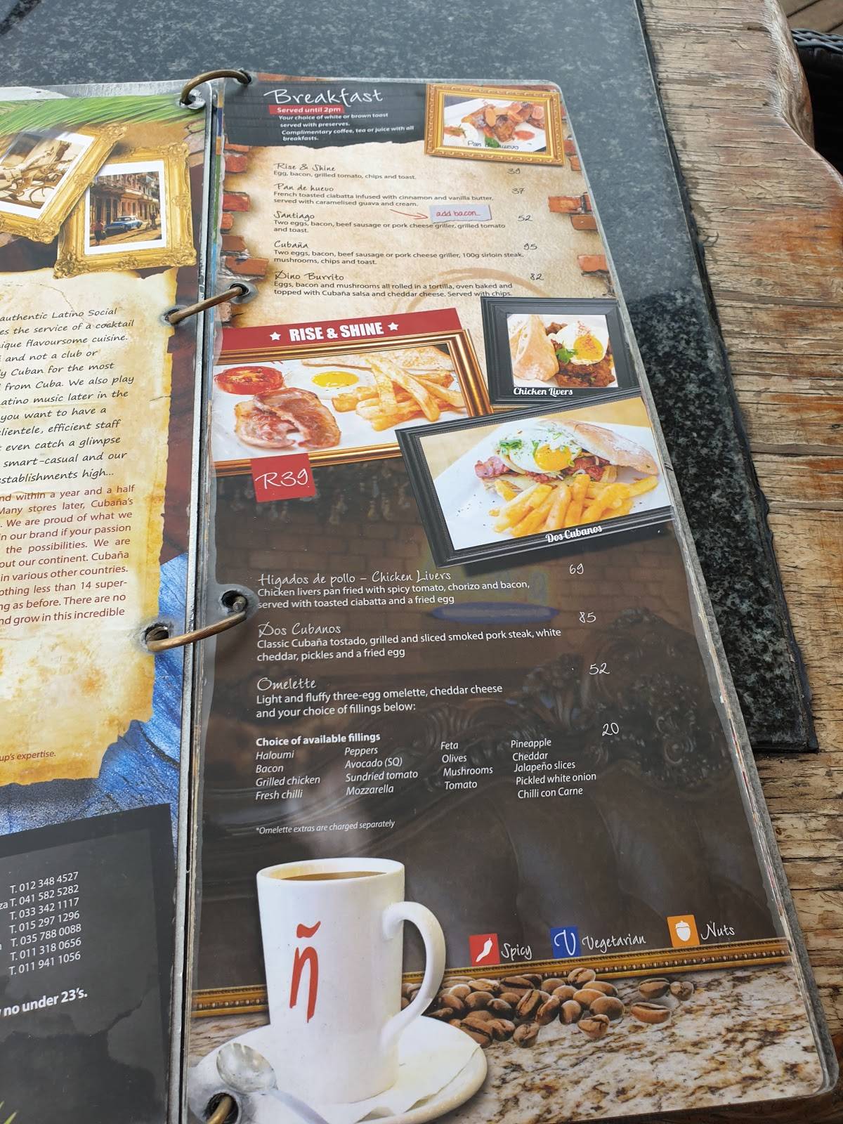 Menu at IZA restaurant, Port Elizabeth, 49 Beach Rd