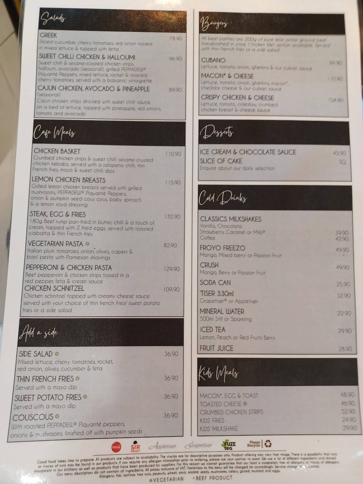 Menu at Cubanito Cafe, Durban