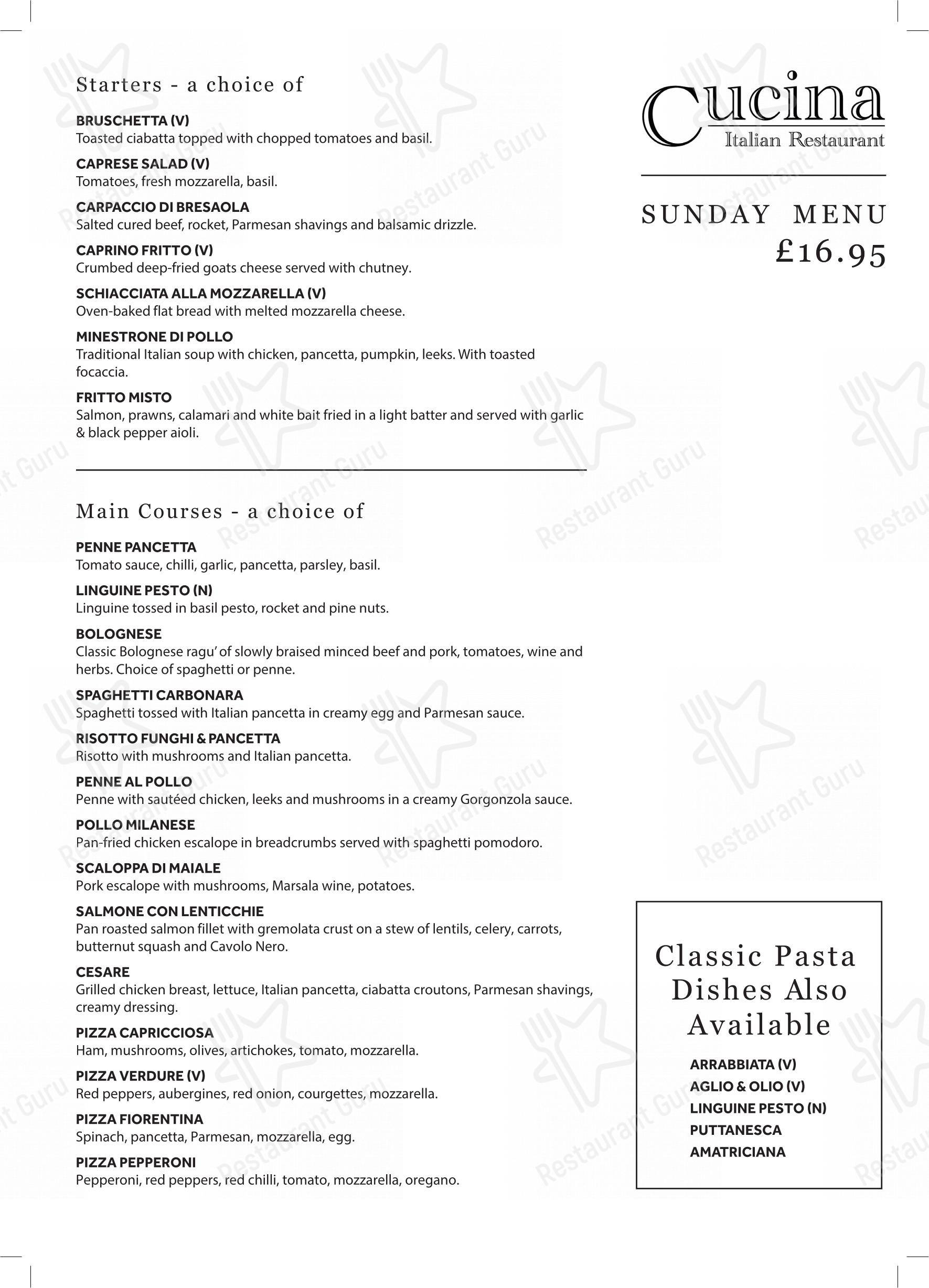 Menu at Cucina Italian Restaurant, Oxted, 28-30 Station Rd E