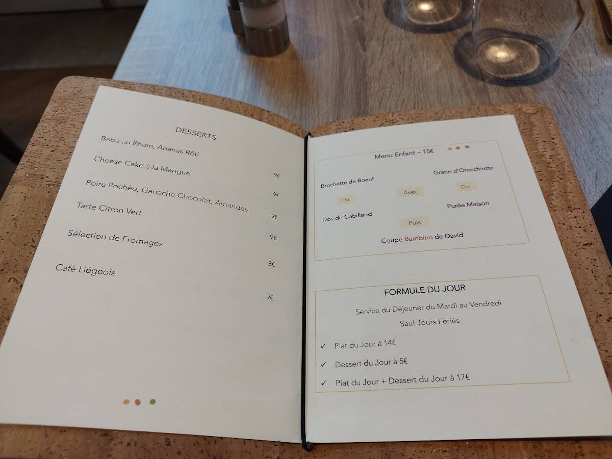 Menu au Cuisine Angeline restaurant, Avallon