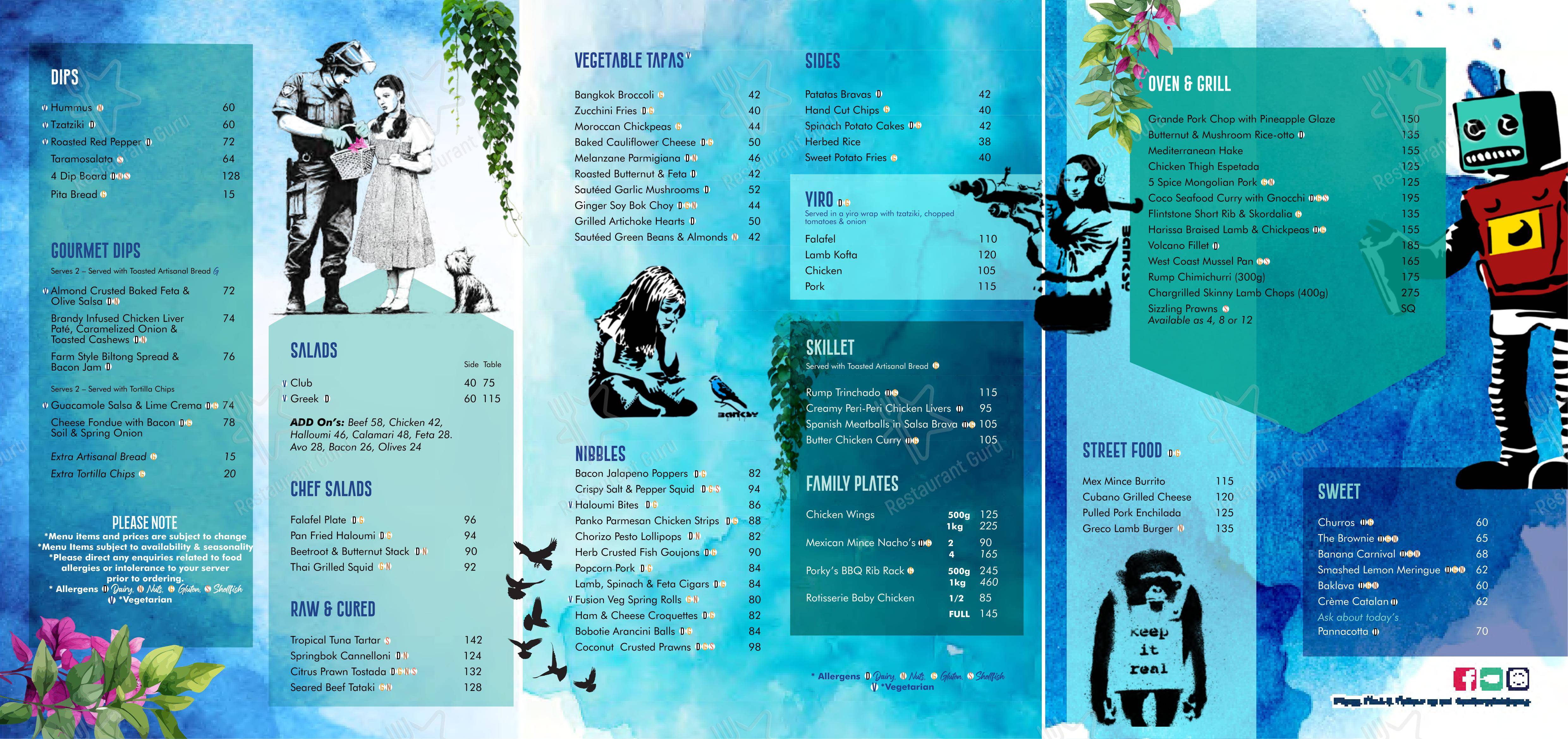 Menu at Culture Club, Pretoria