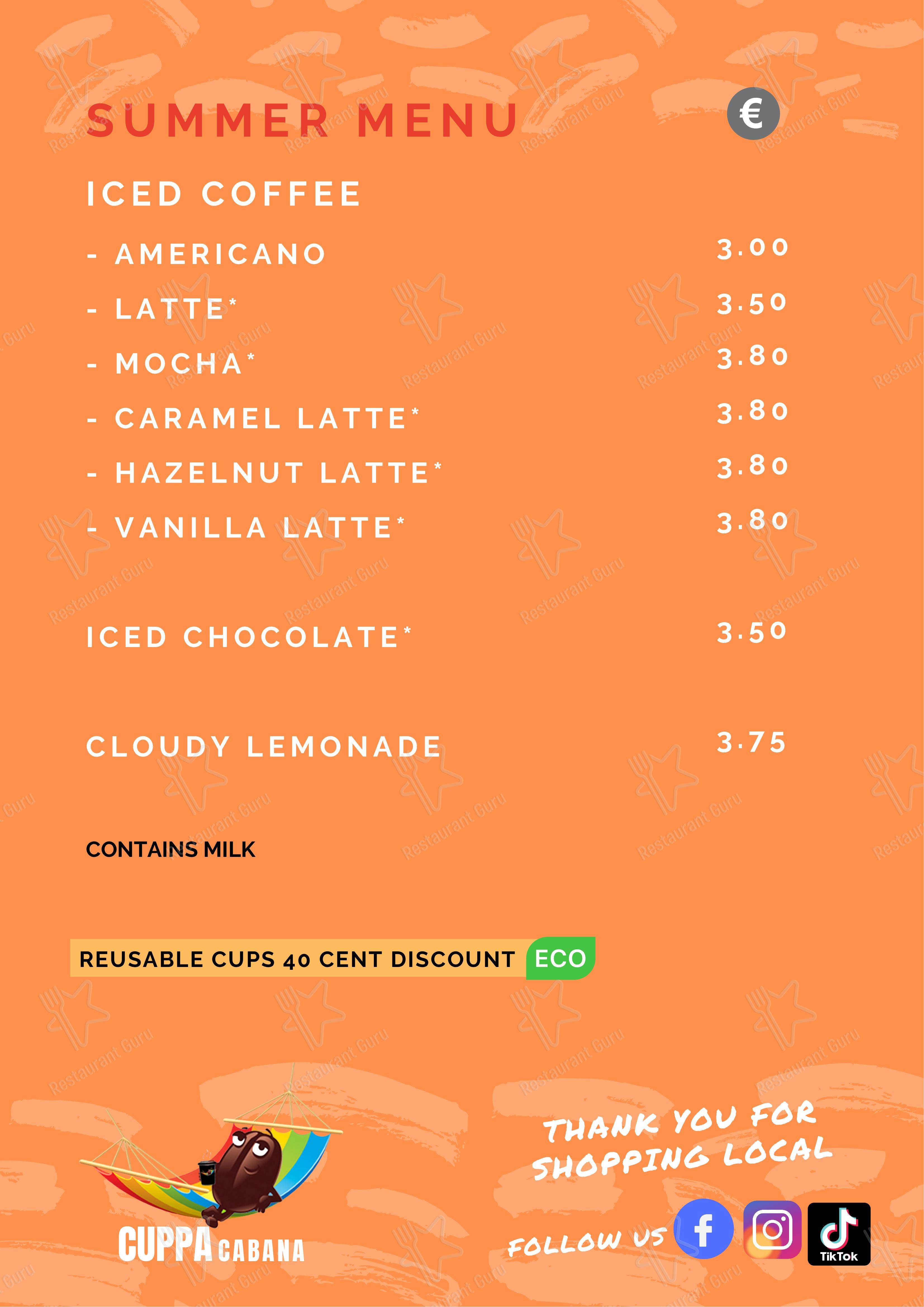 Menu at Cuppacabana (Train Station - Takeaway only), Donabate