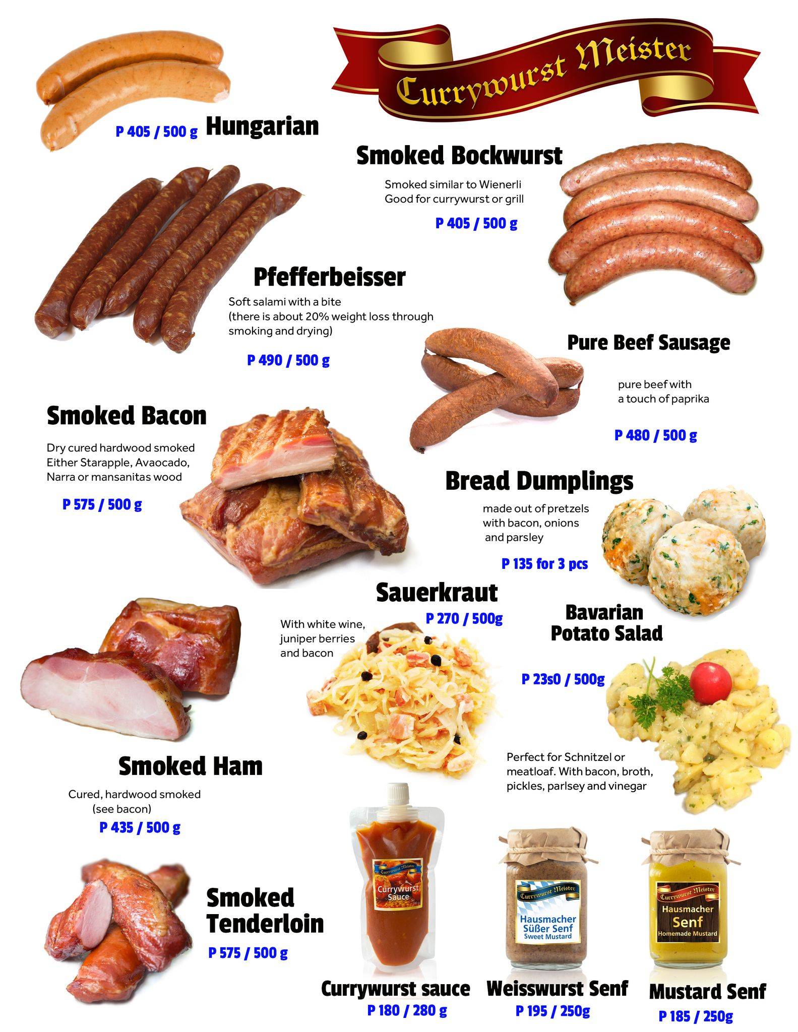 Menu at Curry Wurst Meister restaurant, Makati