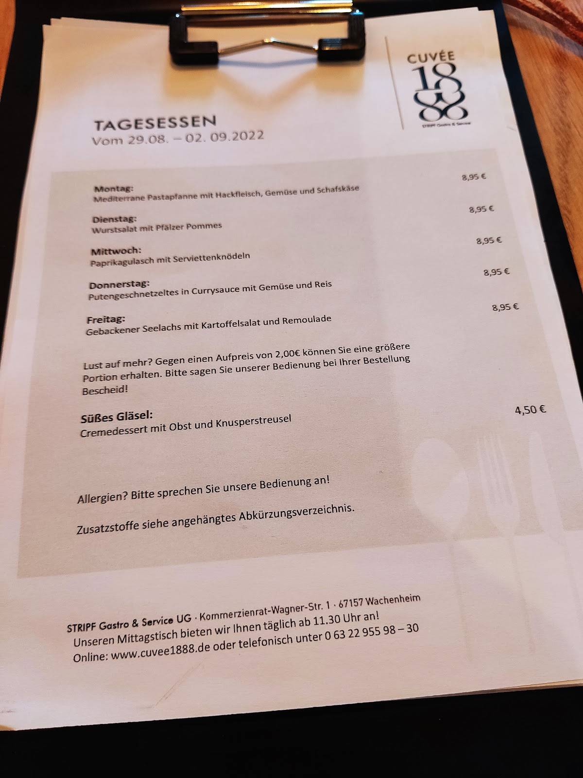 Speisekarte von Cuvée 1888 restaurant, Wachenheim an der Weinstraße