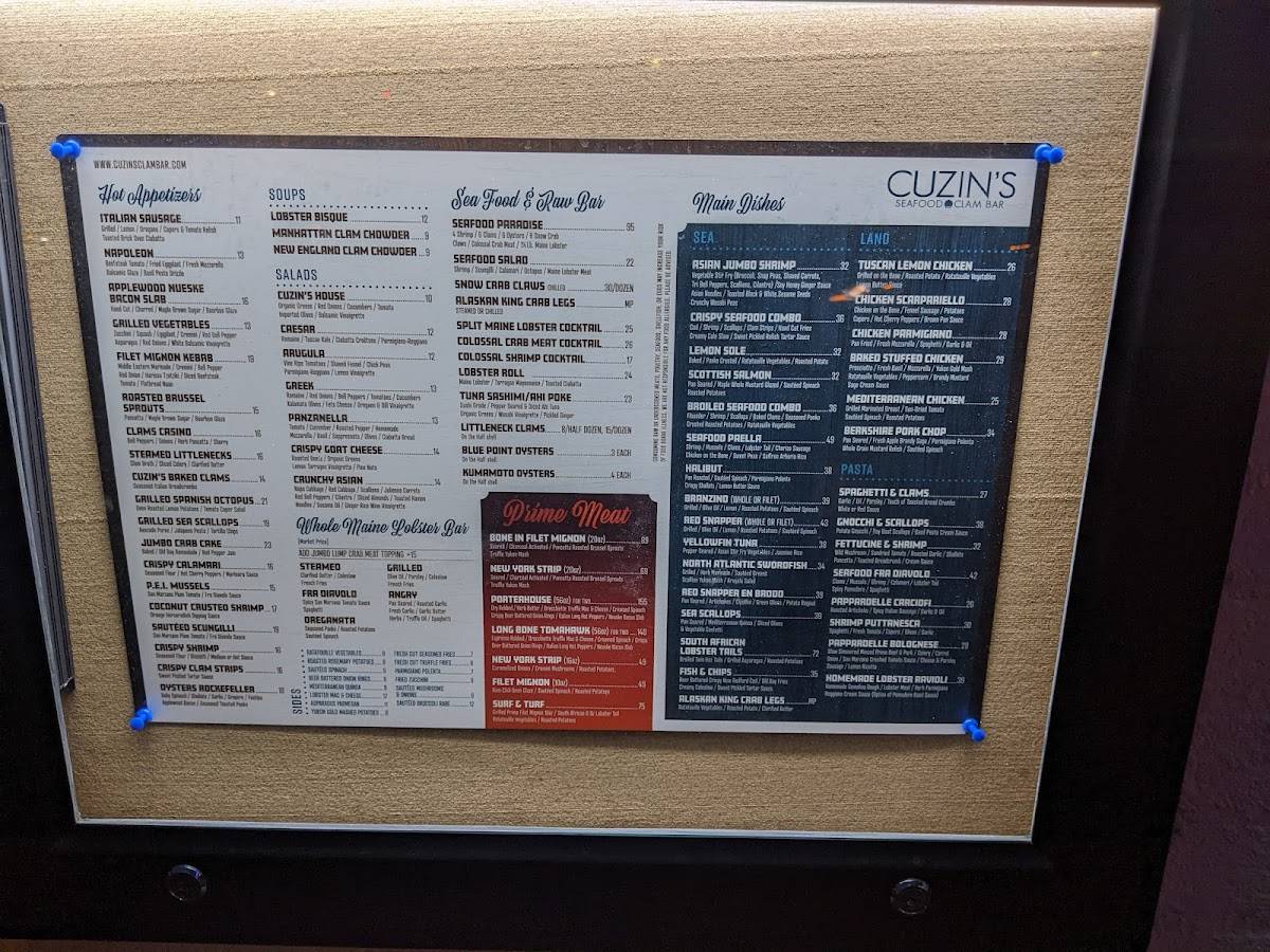 Menu at Cuzin's Seafood New Brunswick, NJ pub & bar, New Brunswick