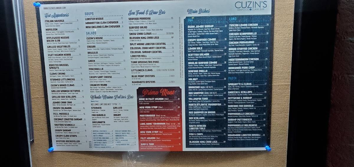 Menu at Cuzin's Seafood New Brunswick, NJ pub & bar, New Brunswick