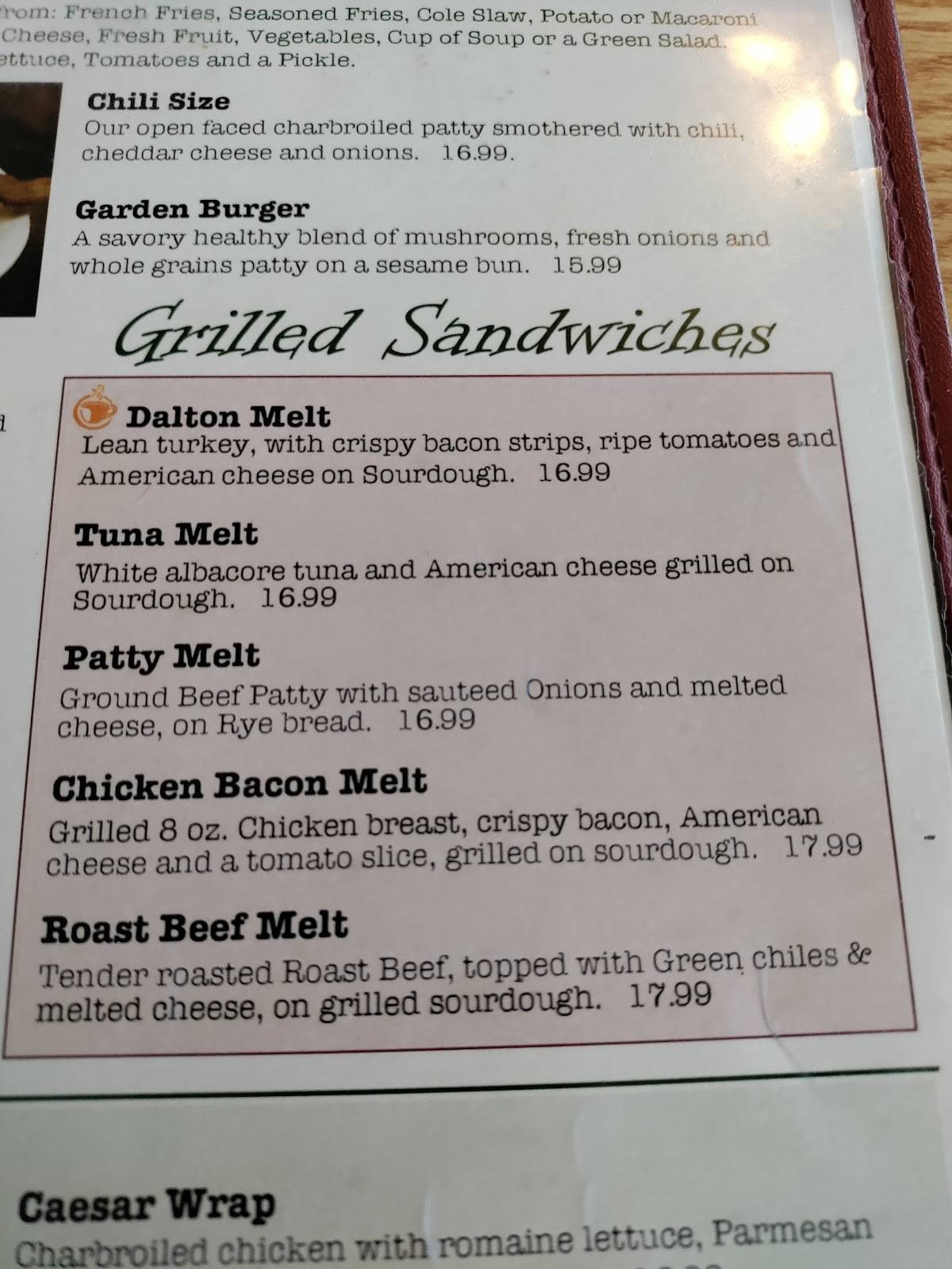 Menu at Dalton's Cafe, Cypress, Lincoln Ave