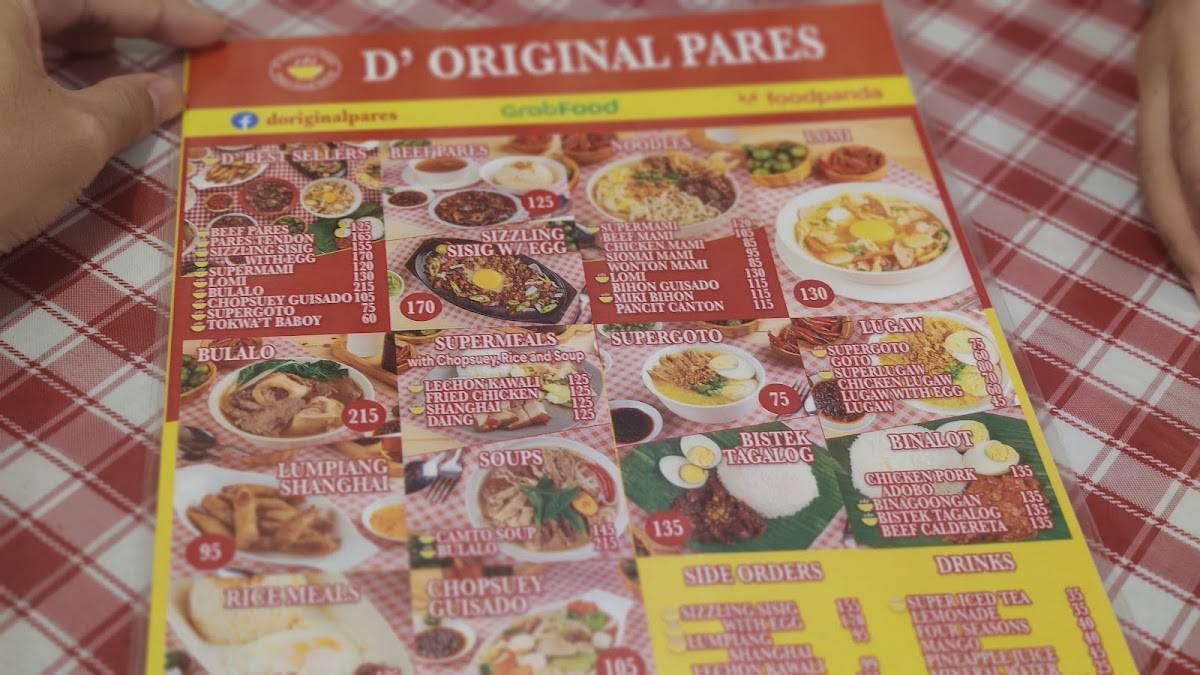Menu at D' Original Pares - Holy Spirit restaurant, Quezon City