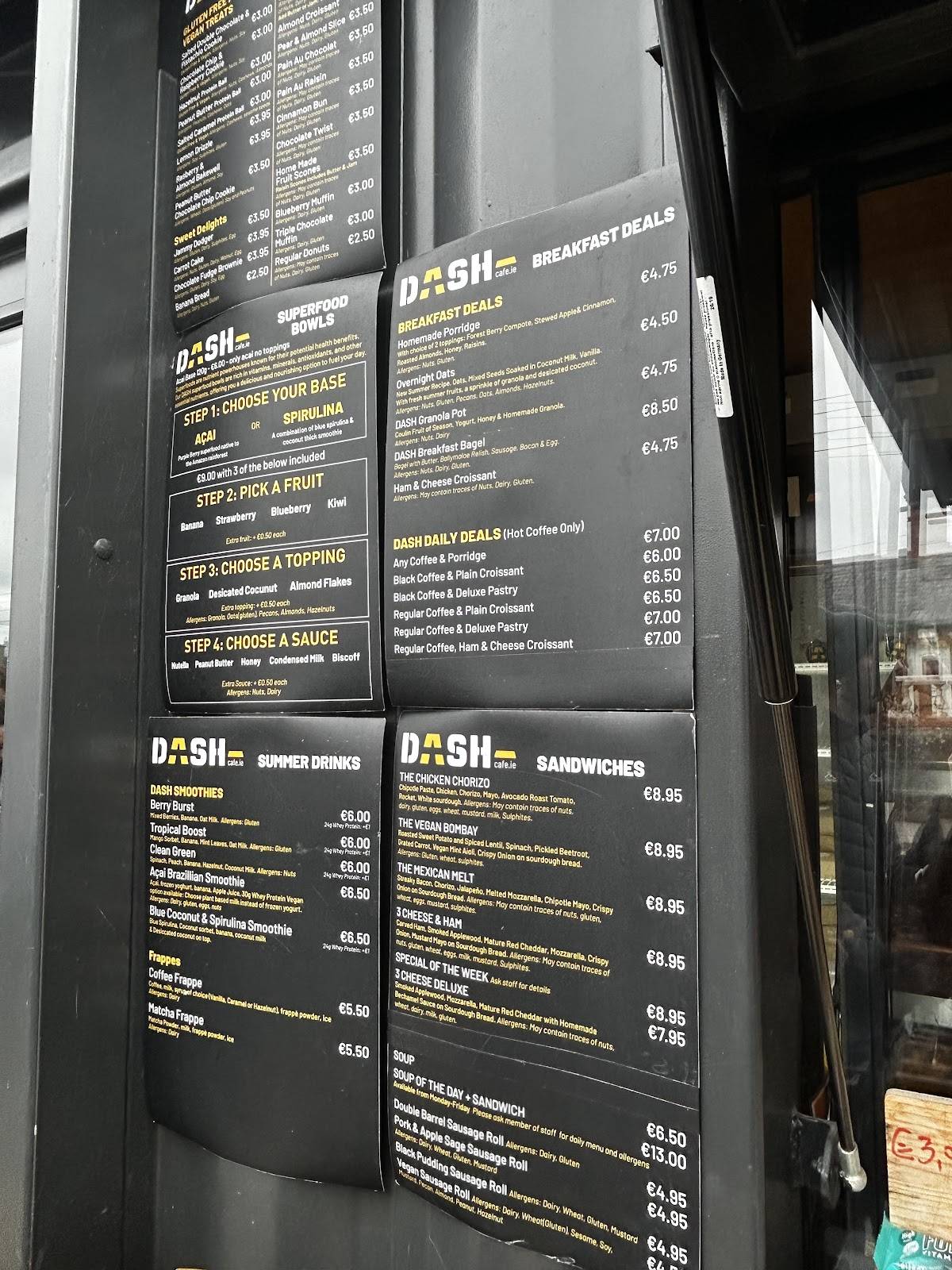 Menu at DASH- Container Cafe, Dublin