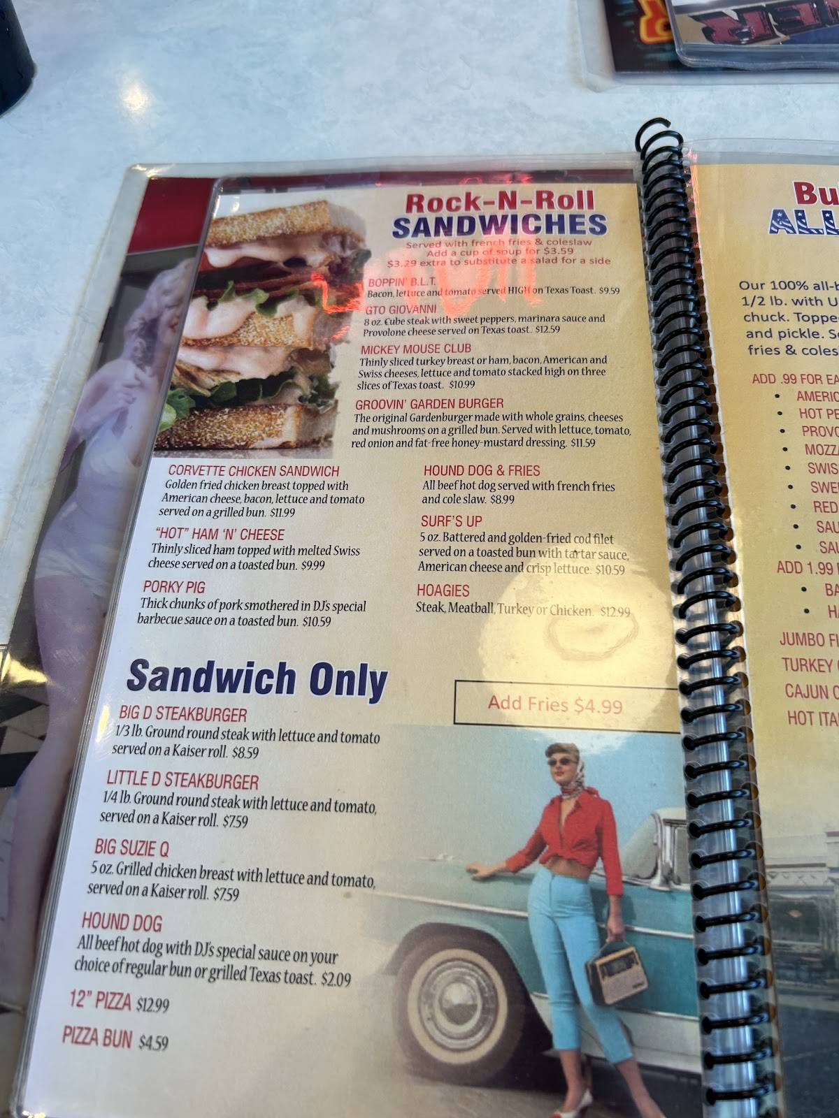 Menu at DJ's 50'S & 60'S Diner restaurant, Fairmont