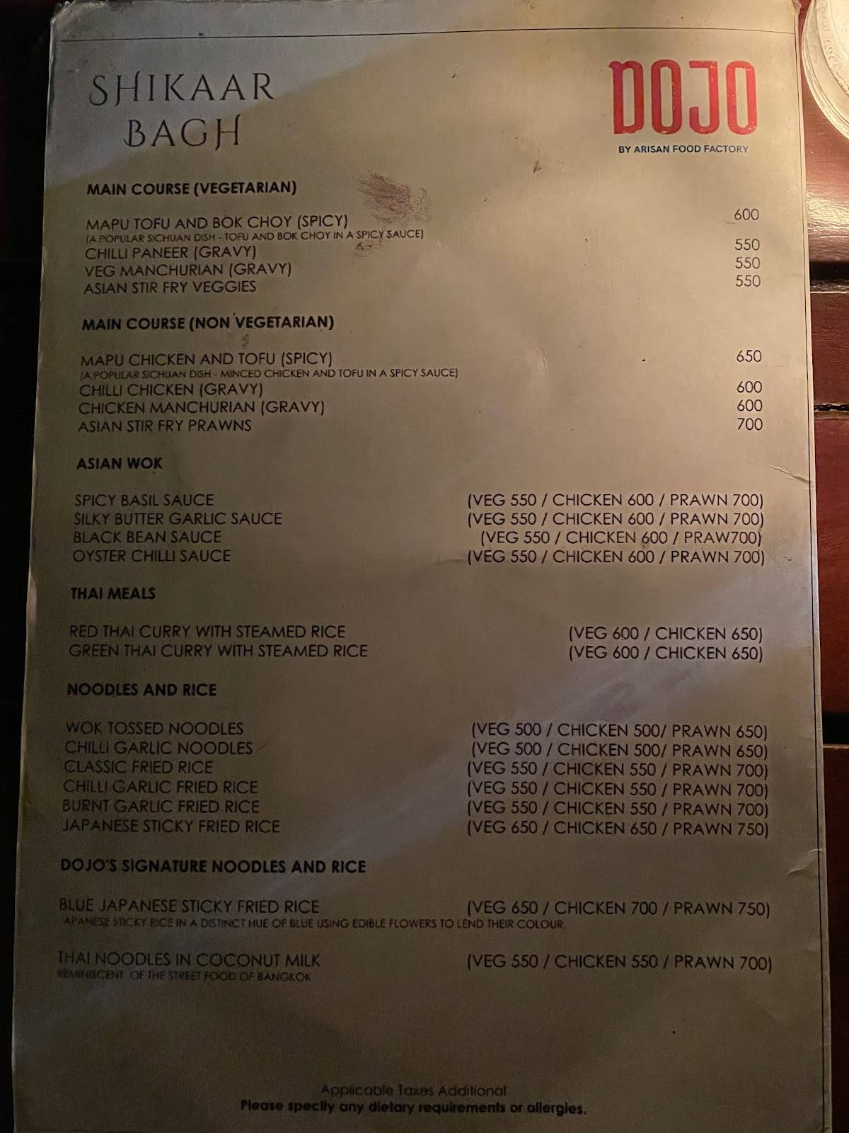 Menu at DOJO by Arisan Food Factory, Jaipur