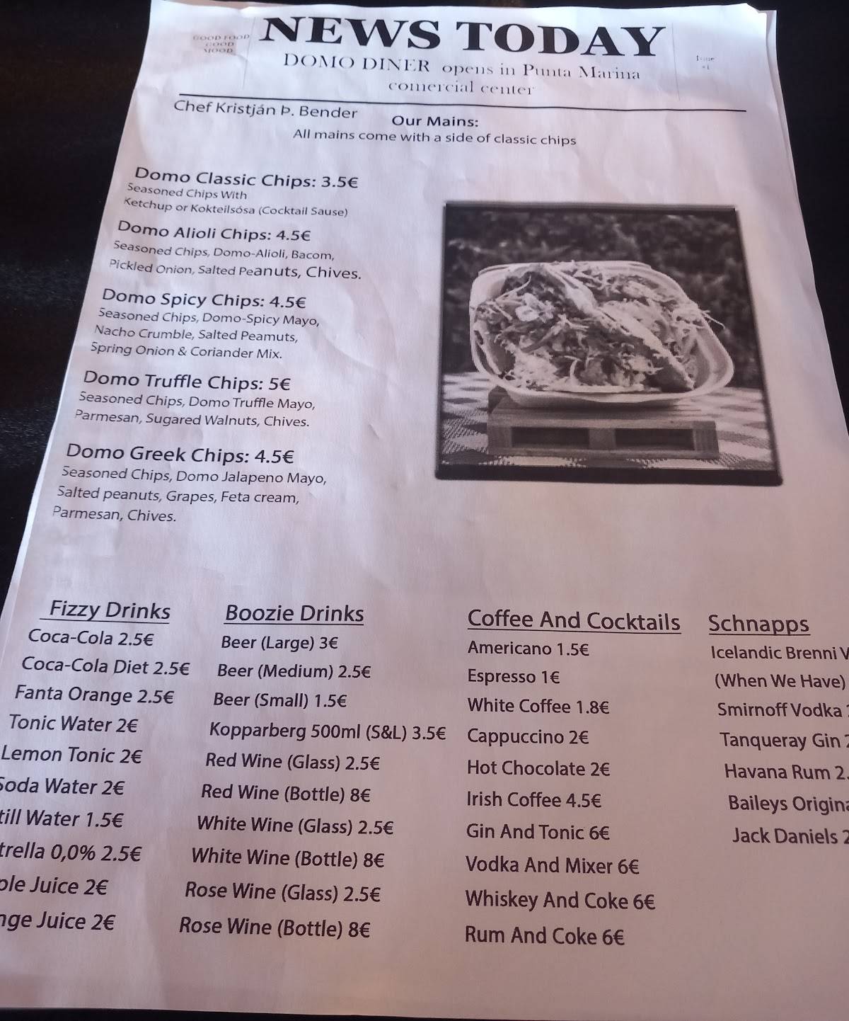 Menu at DOMO DINER restaurant, Torrevieja, C. Escorpiones