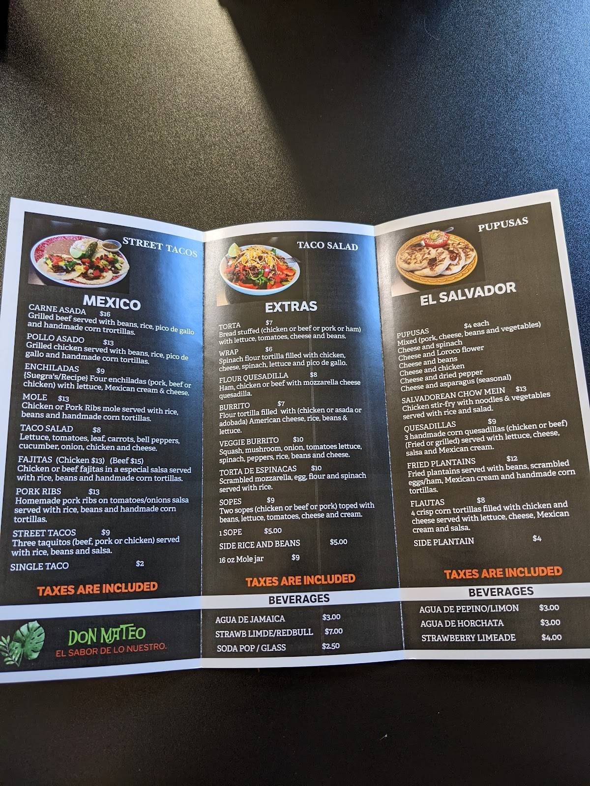 Menu at DON MATEO restaurant, Tieton