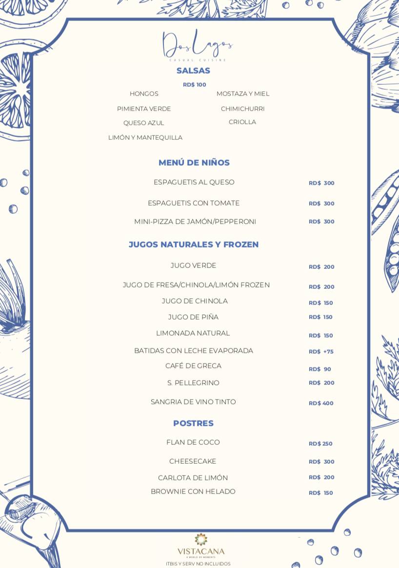 Menu at DOS LAGOS restaurant, Punta Cana