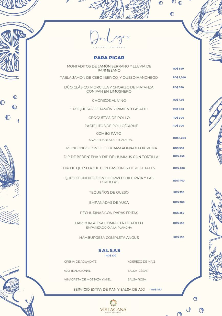Menu at DOS LAGOS restaurant, Punta Cana