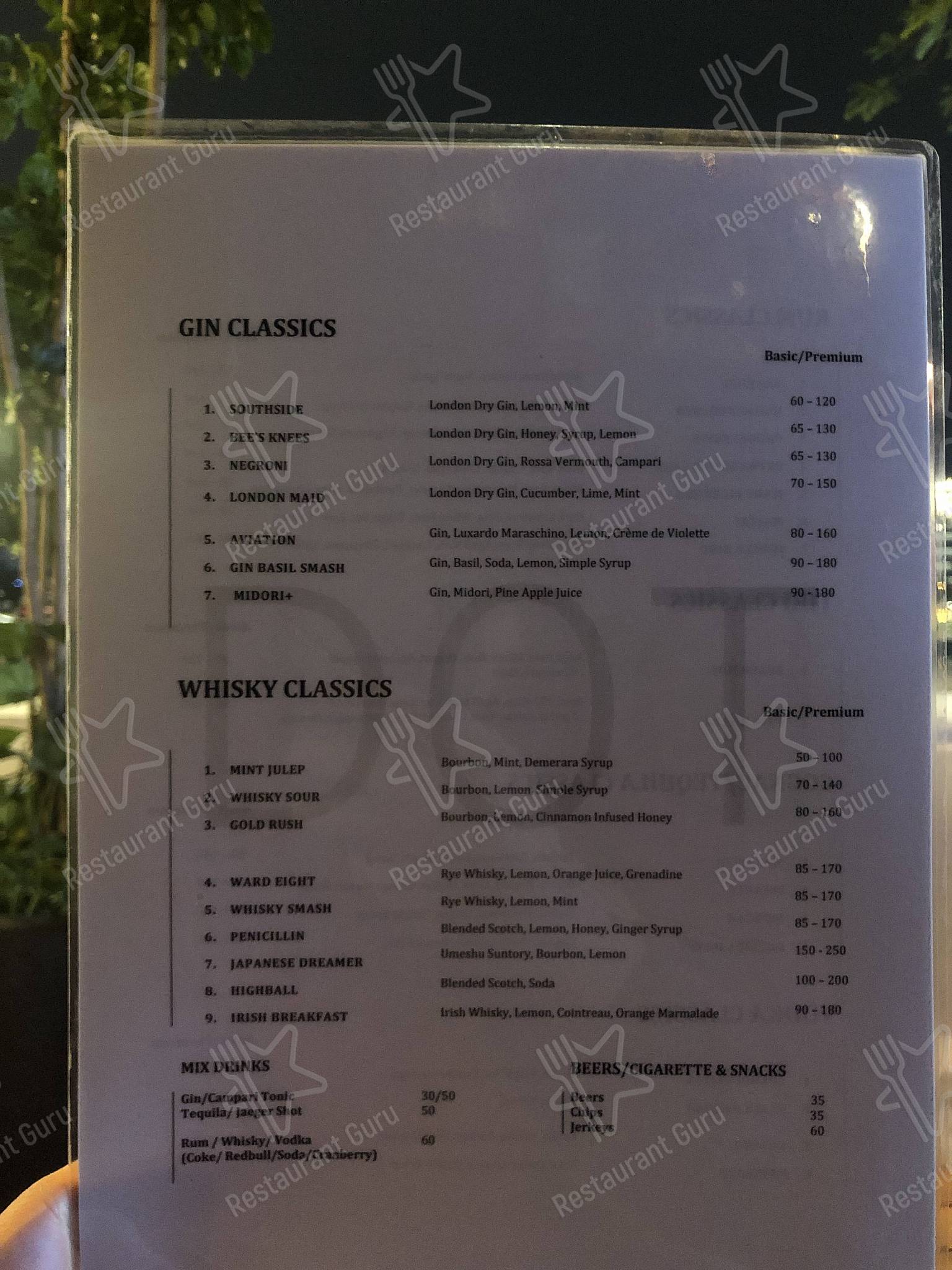 Menu at DOT pub & bar, Hanoi, 66 P. Trấn Vũ