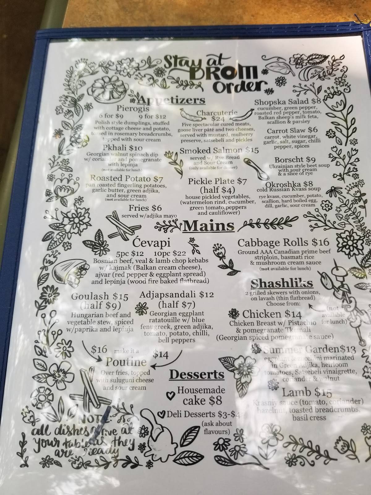 Carta del pub y bar DROM Taberna, Toronto