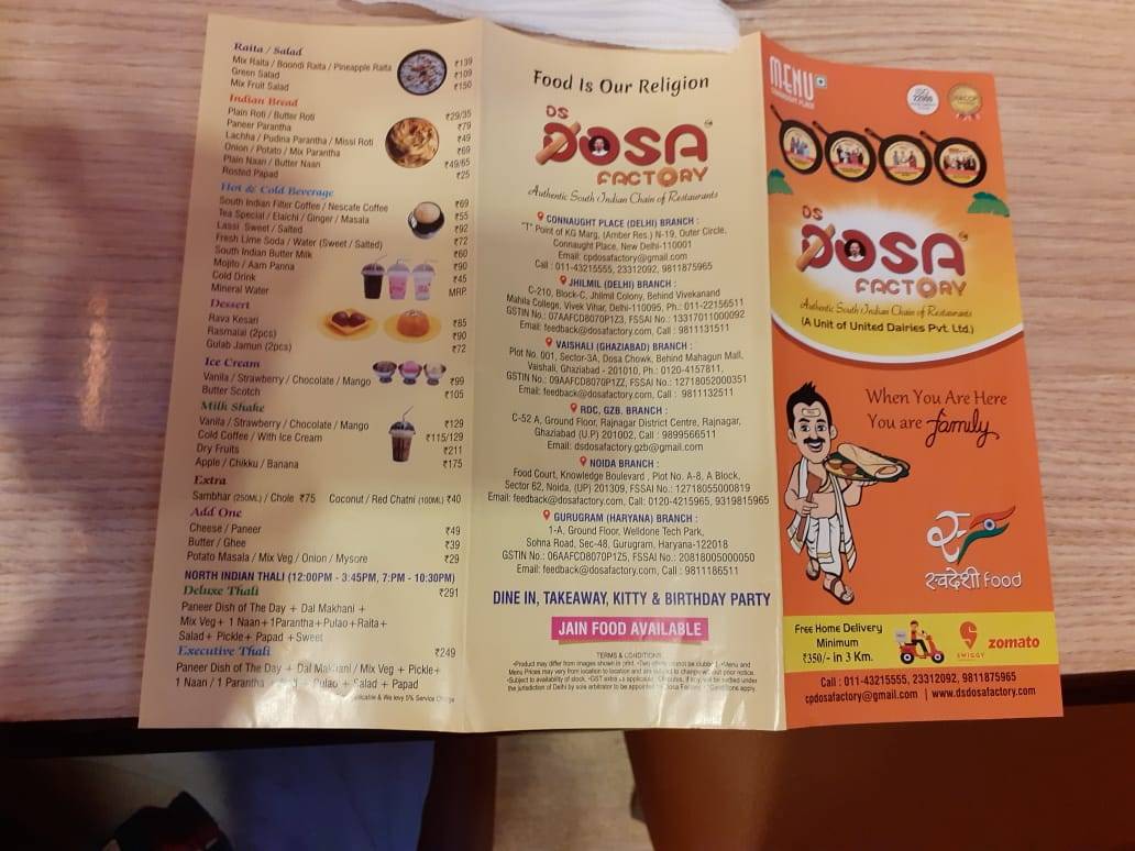 Menu at DS Dosa Factory- CP (Connaught Place) Delhi, New Delhi