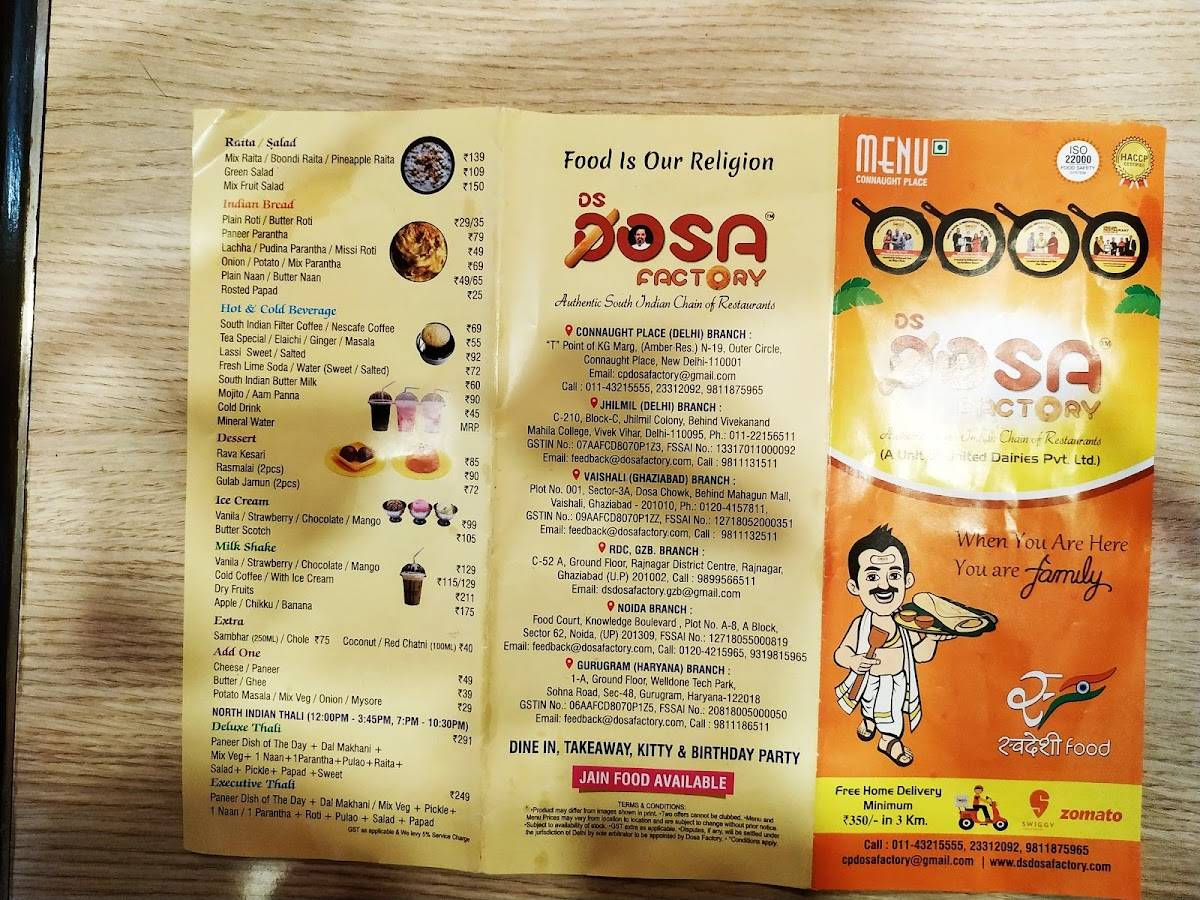 Menu at DS Dosa Factory- CP (Connaught Place) Delhi, New Delhi