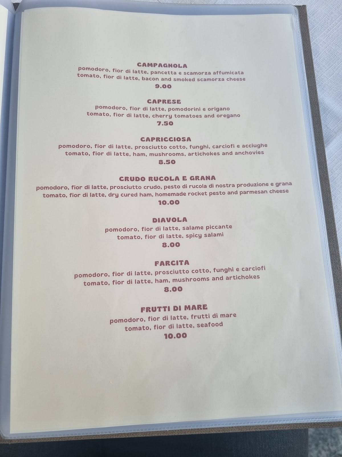 Menu da Da Arturo ristorante, Tavernola Bergamasca