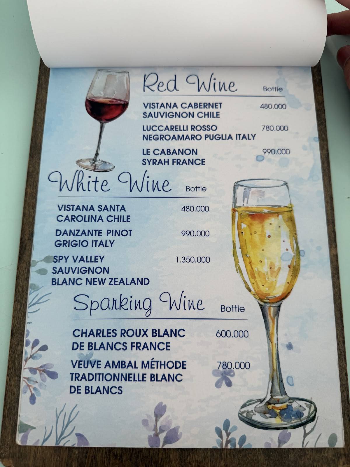 Menu at Sơn Trà Marina restaurant, Da Nang
