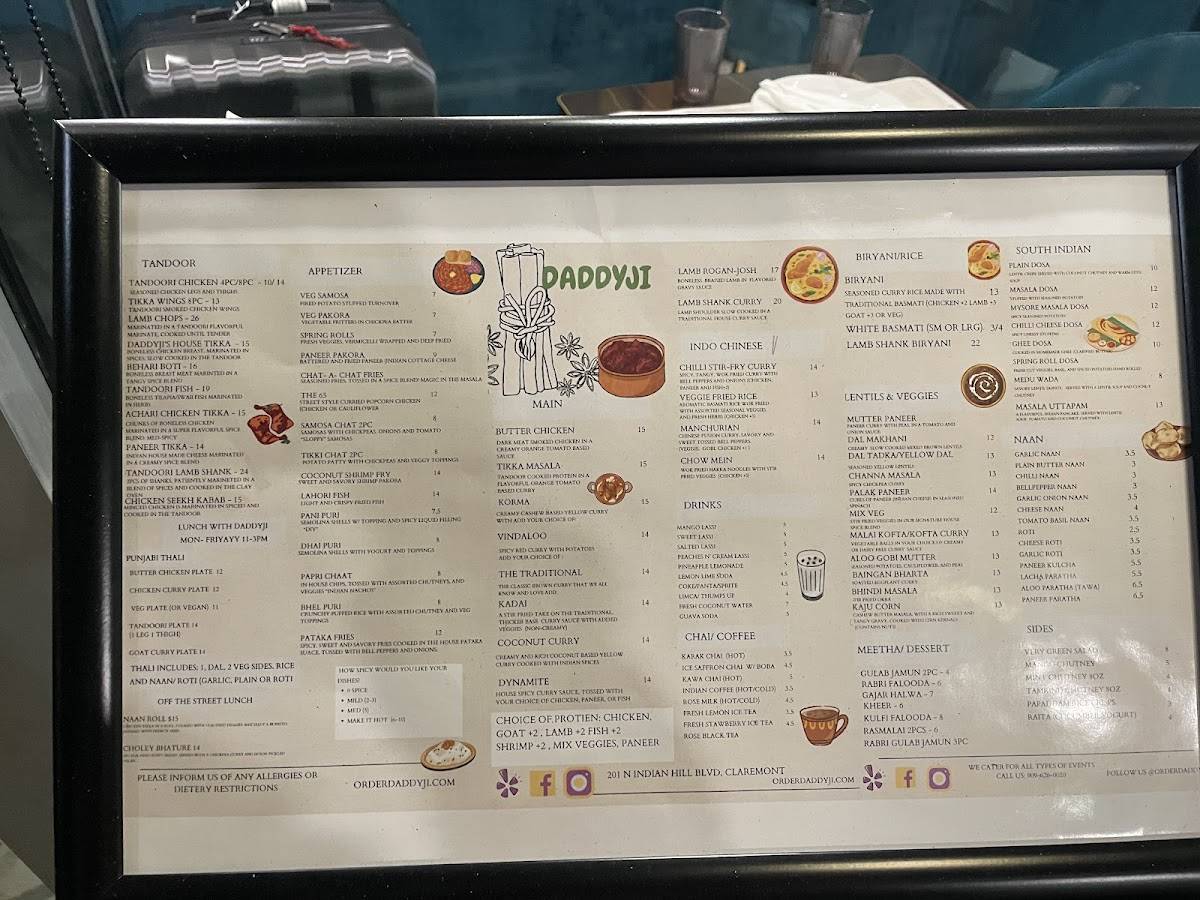 Menu at Daddy Ji restaurant, Claremont