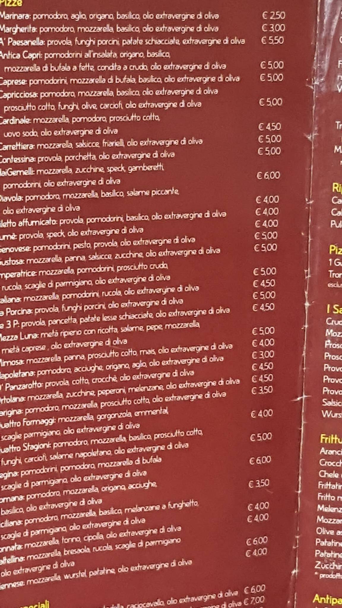 Menu da Dai Gemelli steakhouse, San Potito Ultra