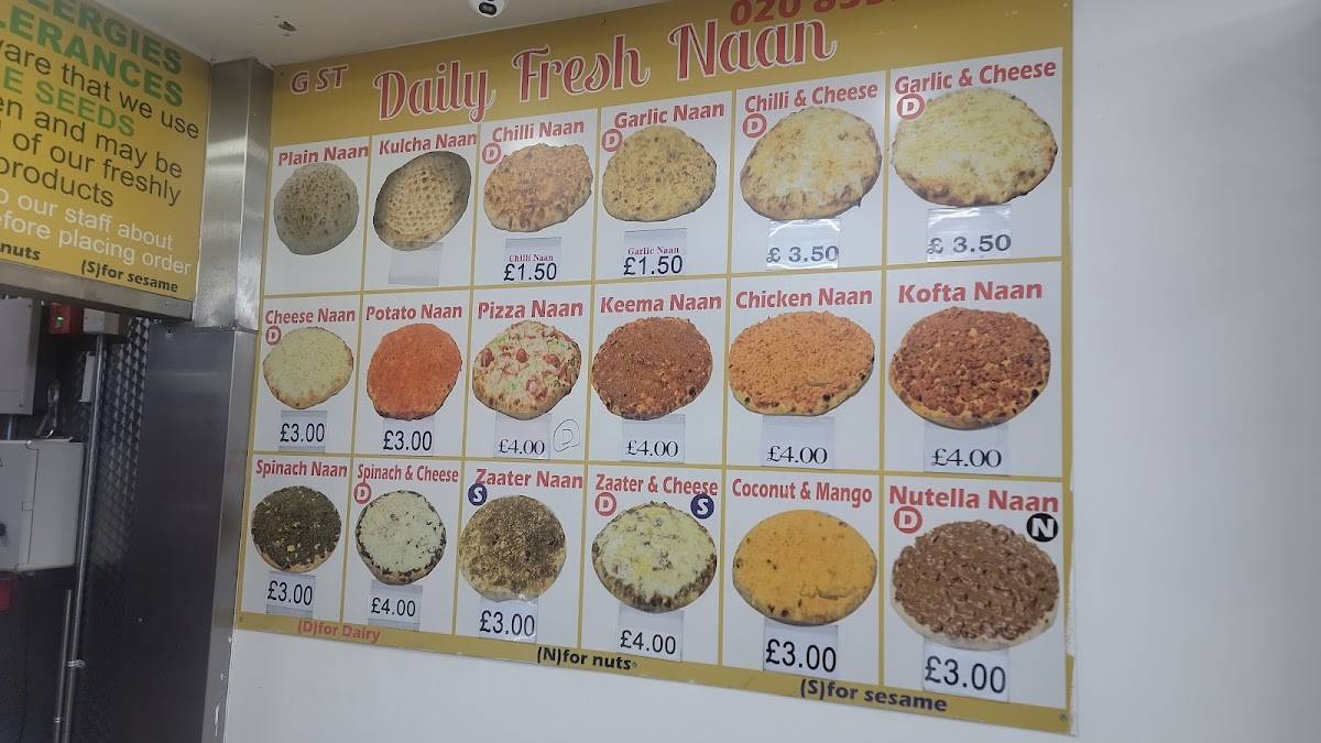 Menu at Daily Fresh Naan restaurant, London, 326 Green St