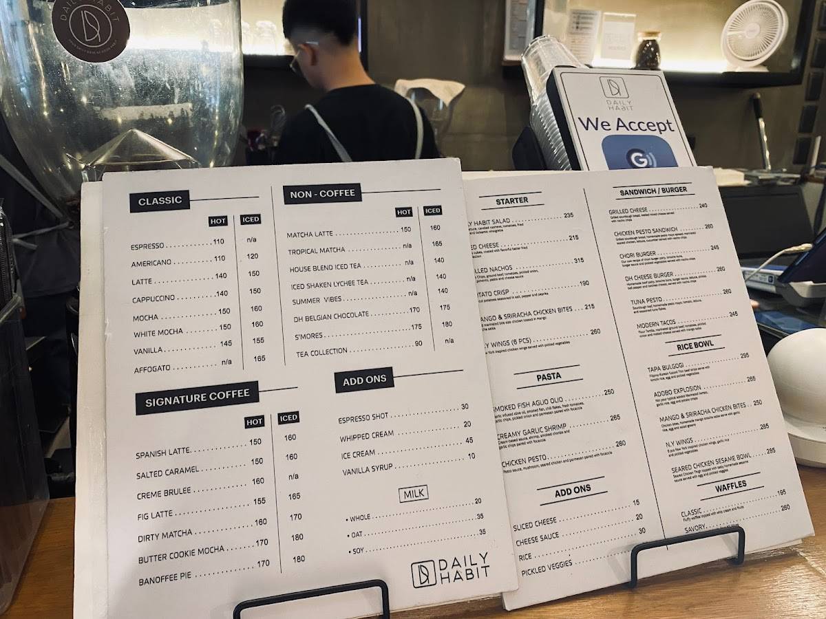 Carta de Daily Habit Cafe, Ciudad Quezon