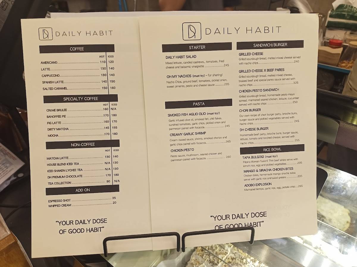 Carta de Daily Habit Cafe, Ciudad Quezon