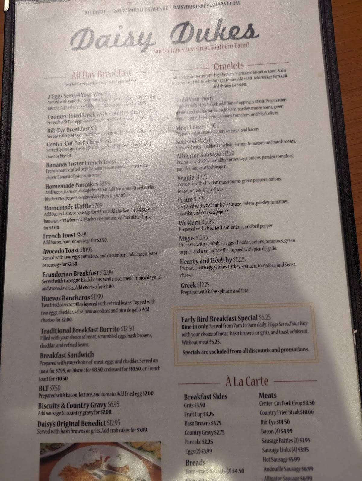 Menu at Daisy Dukes Metairie restaurant, Metairie, W Napoleon Ave
