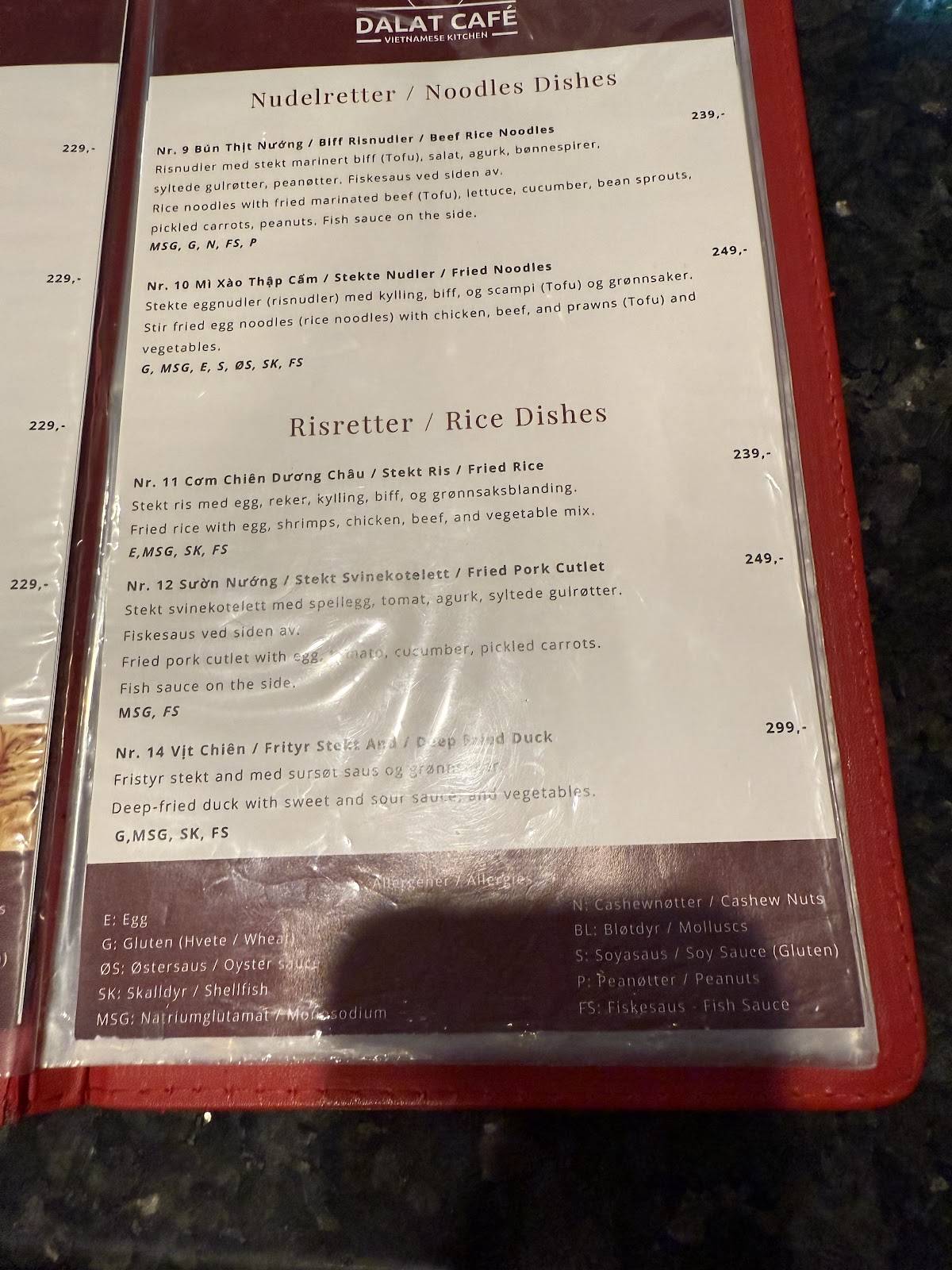 Menu at Dalat Cafe, Oslo