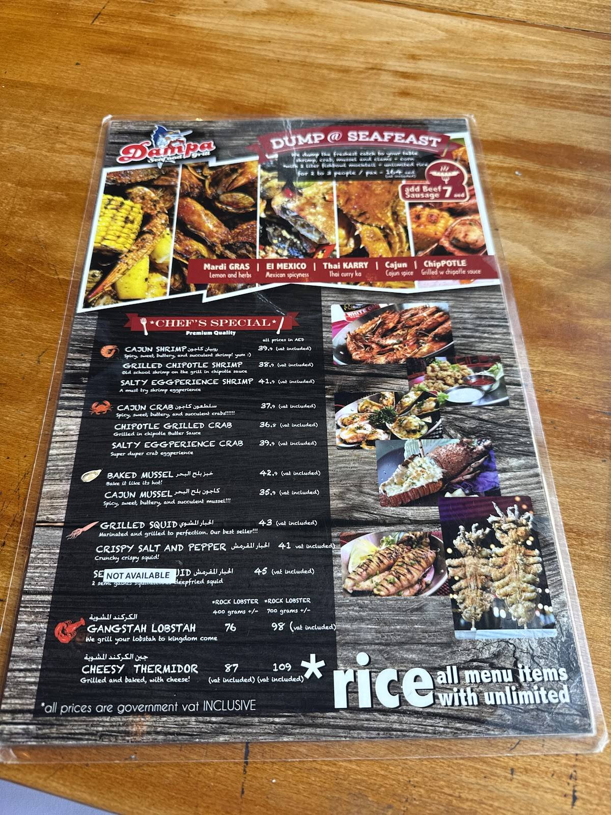 Menu at Dampa Seafood Grill - Abu Dhabi restaurant, Abu Dhabi, Fatma ...