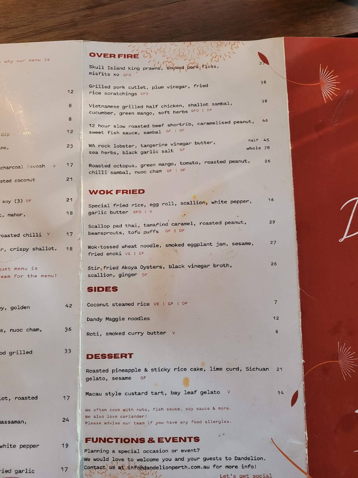 Menu at Dandelion pub & bar, Karrinyup