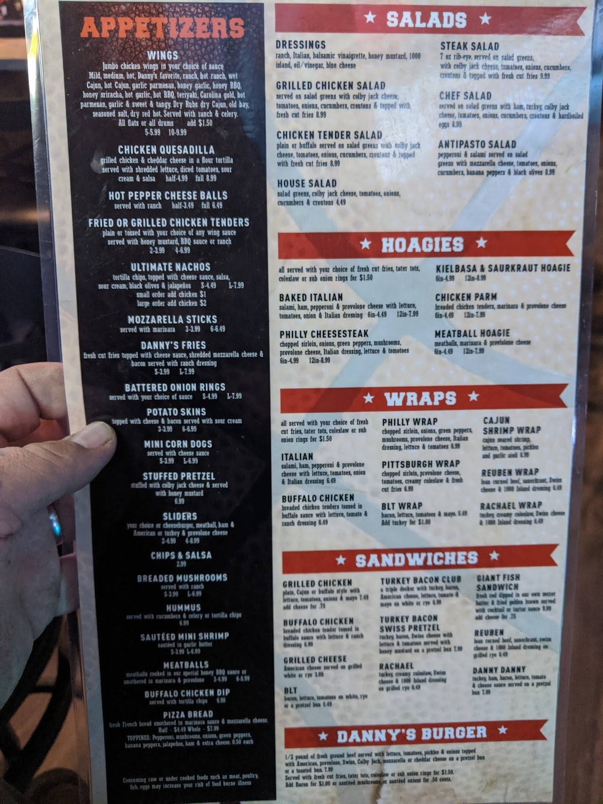 Menu at Danny's Bar & Grill, Pittsburgh
