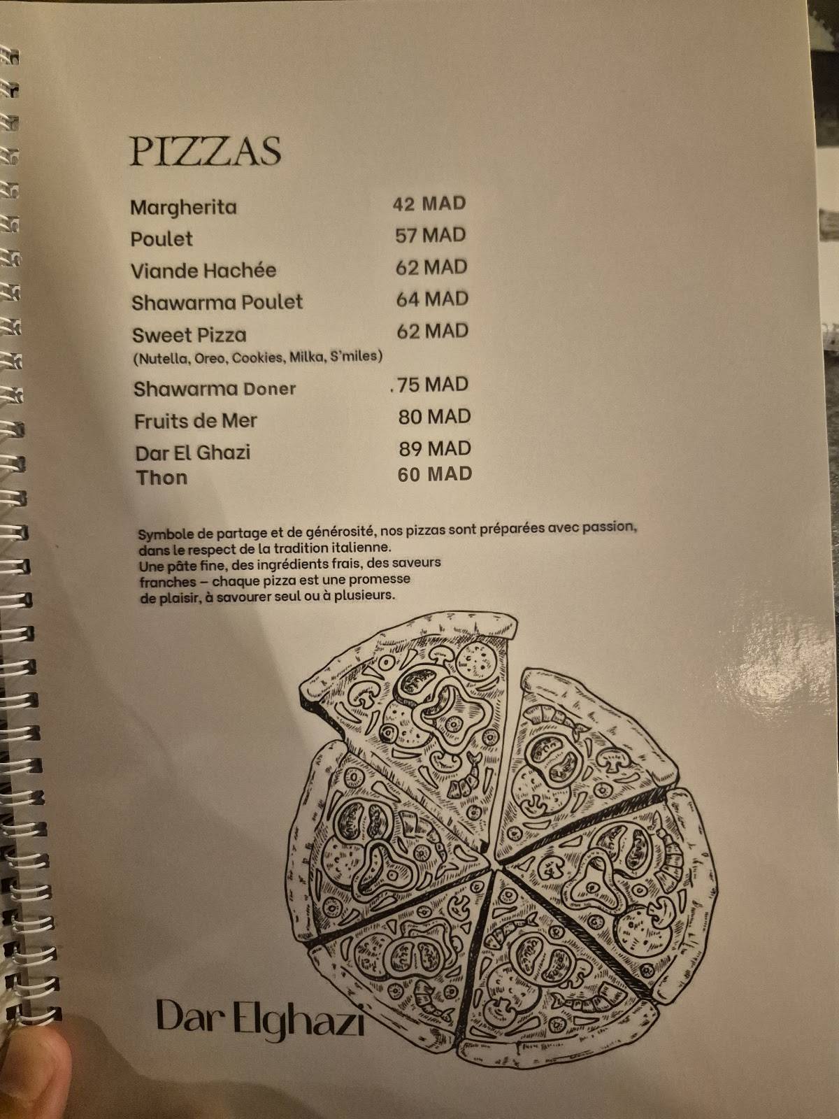 Menu au Dar El Ghazi pub et bar, Temara