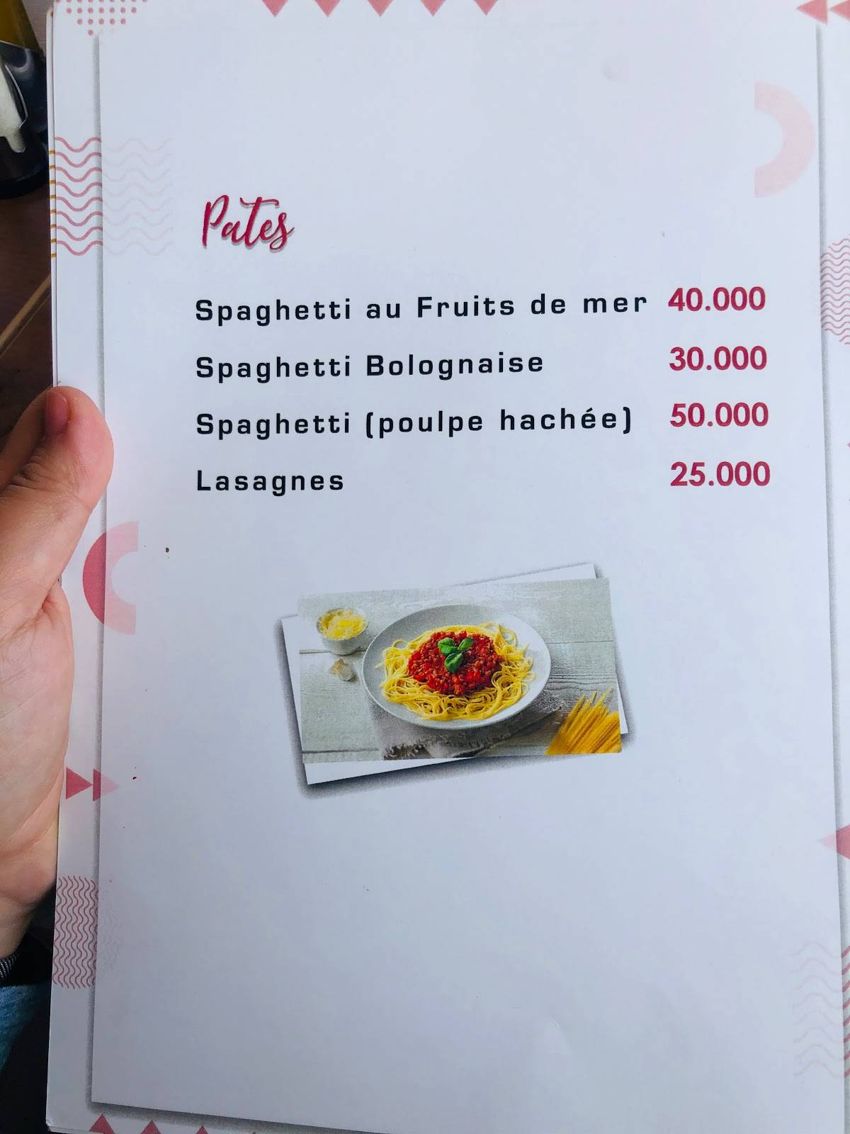 Carta del restaurante Dar selma (Bou Argoub), Túnez
